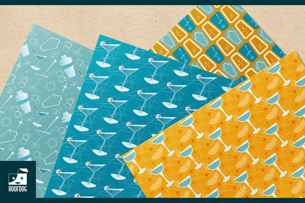 1950s Cocktail themed digital paper, a Pattern Graphic by Roofdog Design