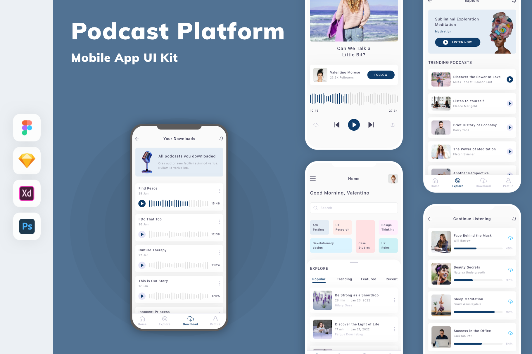 Podcast Platform Mobile App UI Kit, an UI Kit Template by uicube