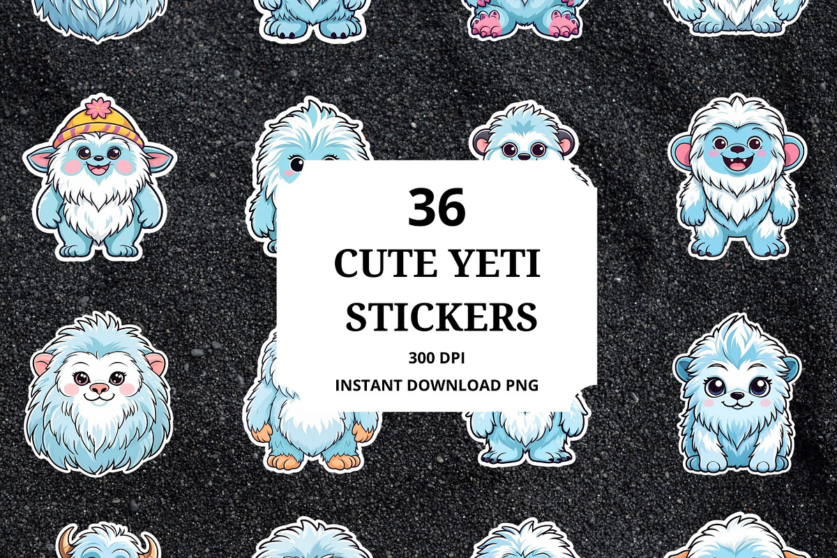 36 Cute YETI Stickers Clipart Bundle, an Animal Photo by Traffic Store