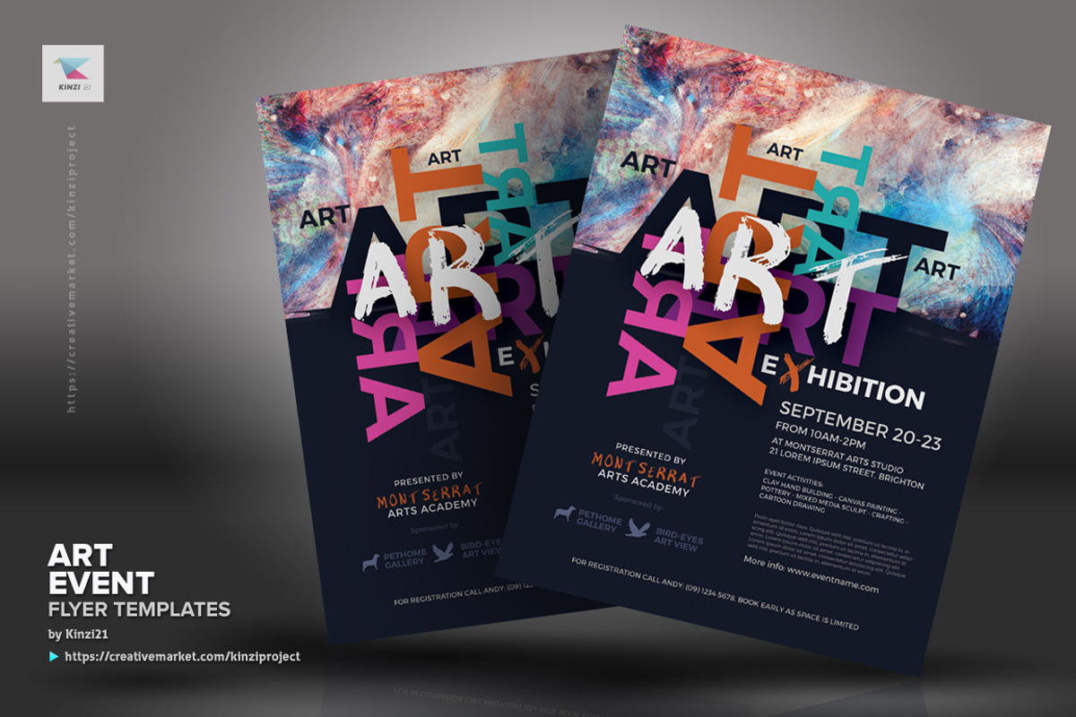 Art Event Flyer Templates, a Flyer Template by kinzi21