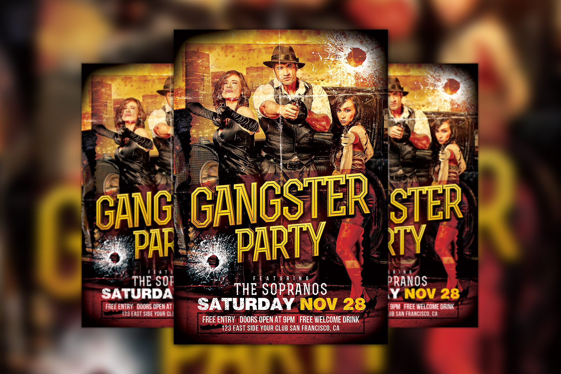 Retro Gangster Party Flyer Template, a Flyer Template by Flyermind