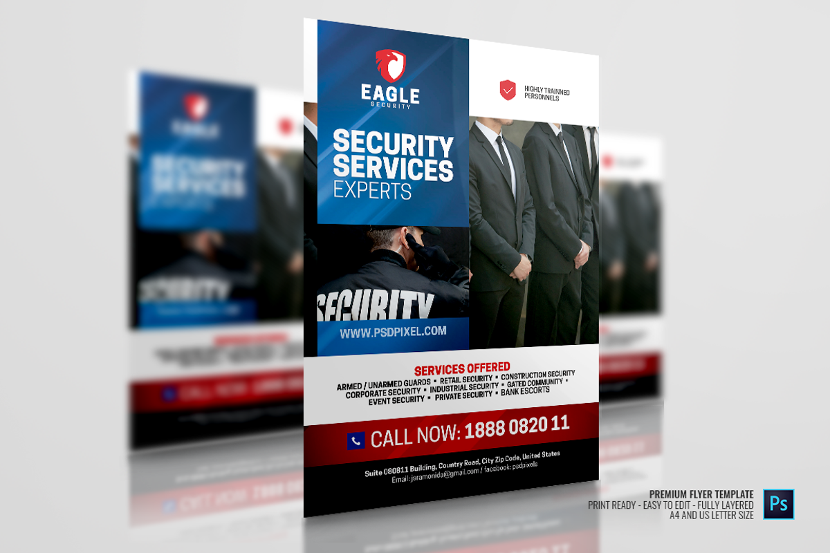 Private Security Company Flyer, a Flyer Template by PSDPixel