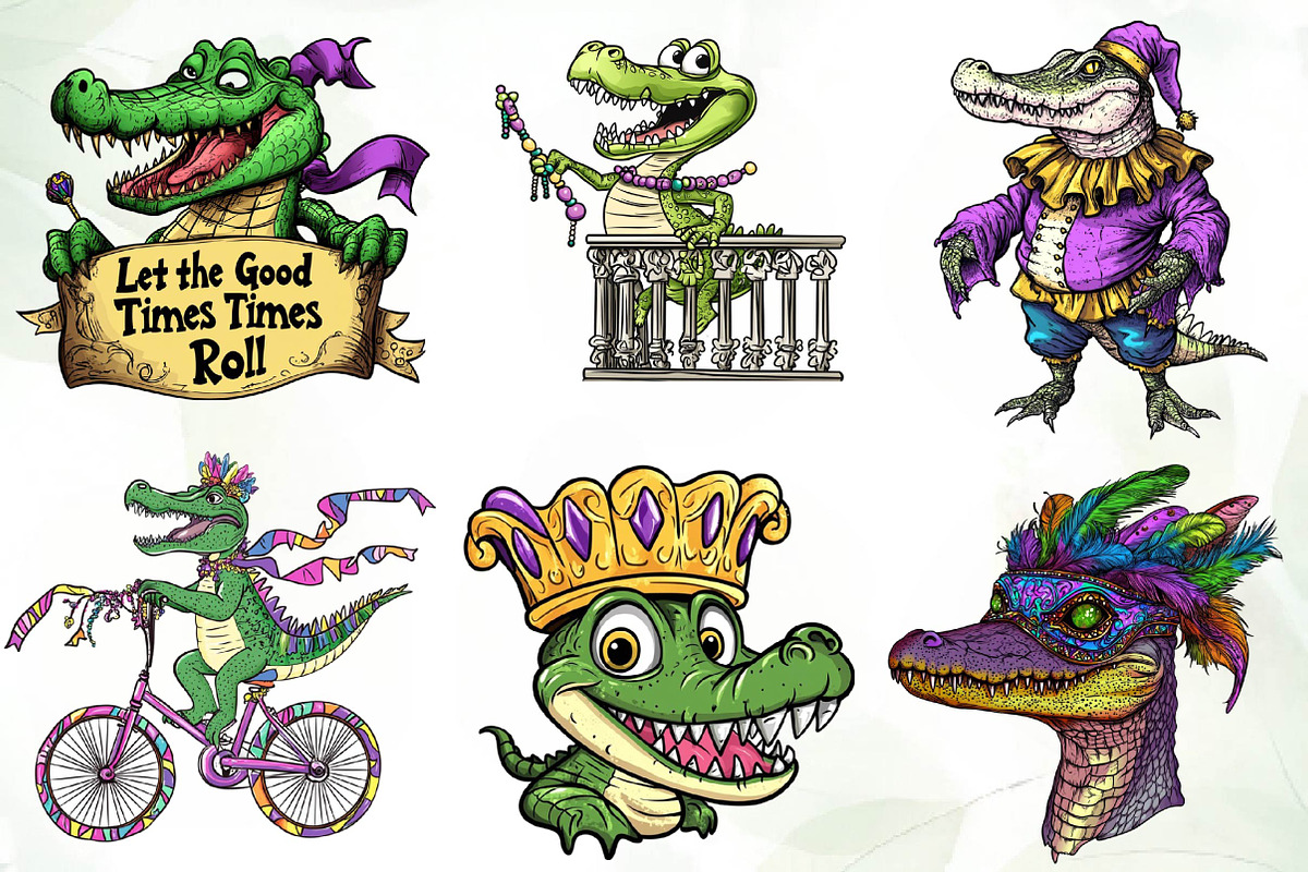 Mardi Gras Crocodile Clipart, an Illustration by CreationArt