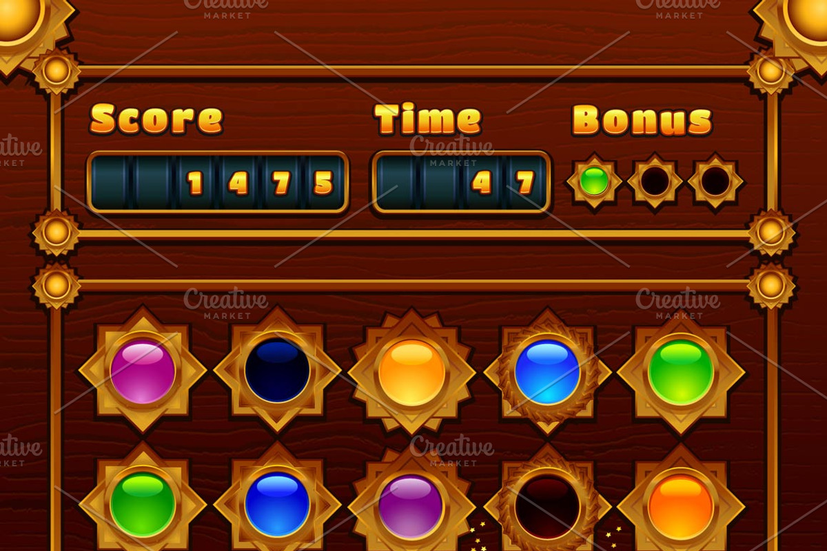 Jewel - Match 3 - Game UI Elements, an Illustration by quicky