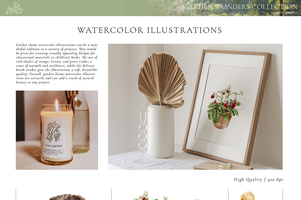 Garden Wonders Watercolor Collection, an Object Graphic by Julia Dreams