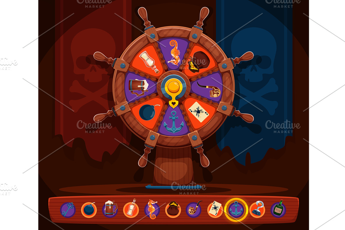 Pirate corsair fortune wheel ship, an Object Illustration by Vector ...