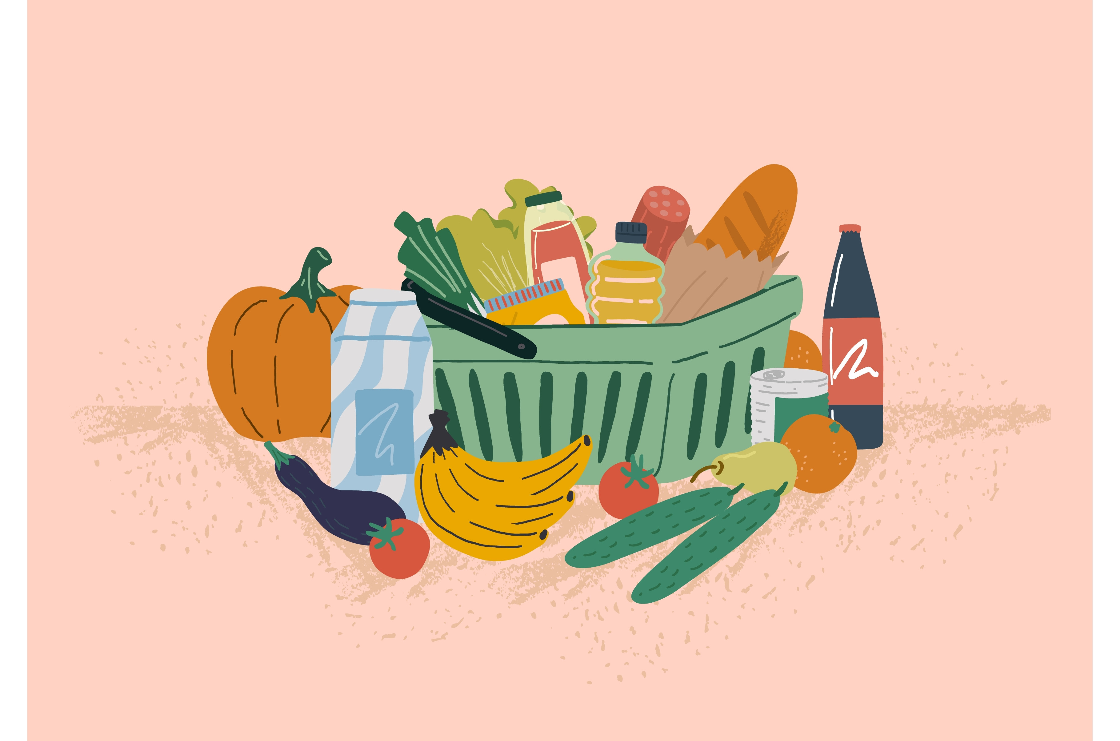 Basket with food vector illustration, a Food Illustration by ...