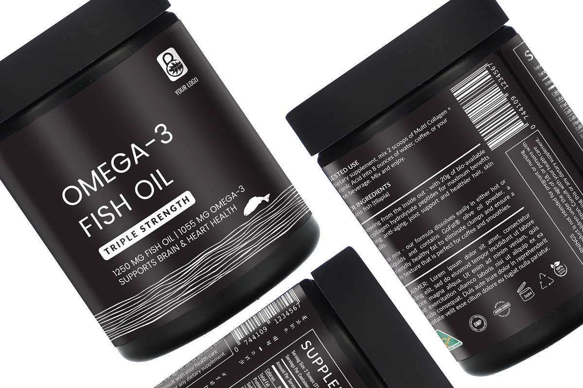 Black Omega Fish Oil Label template, a Stationery Template by AIW SOLUTIONS