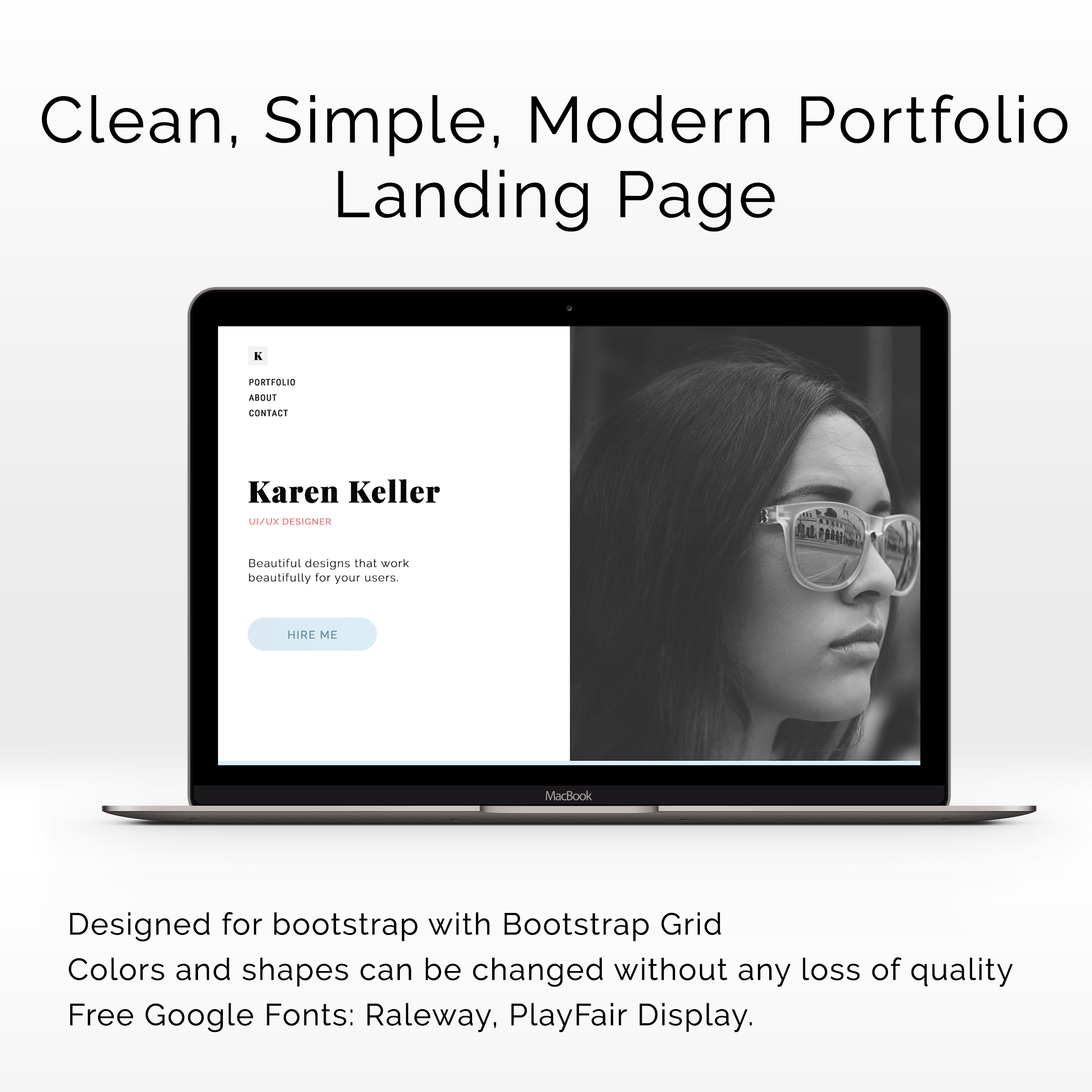 Simple, modern one page portfolio, a Landing Page Template by ActiveCog