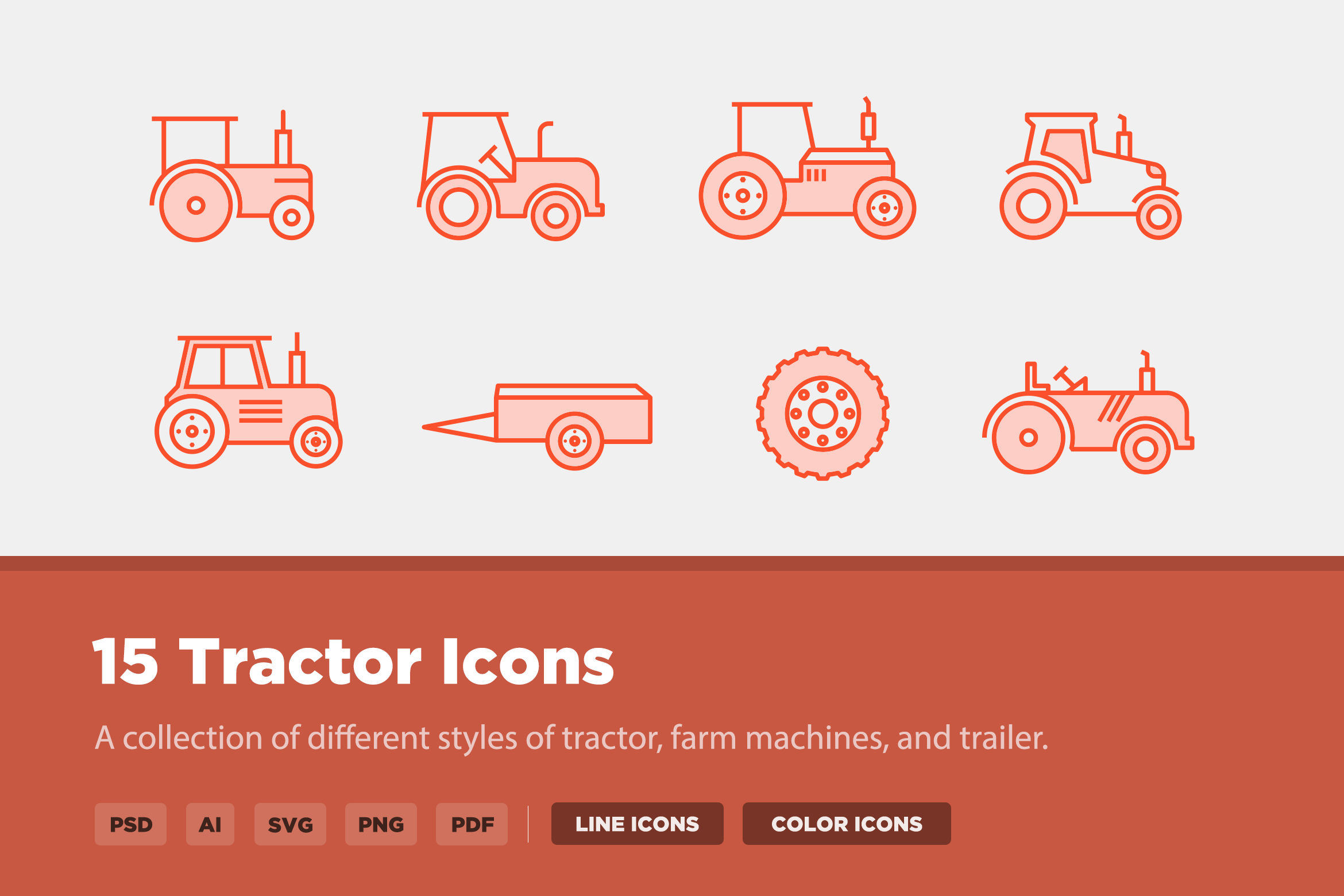 15 Tractor Icons, an Icon by Creative VIP