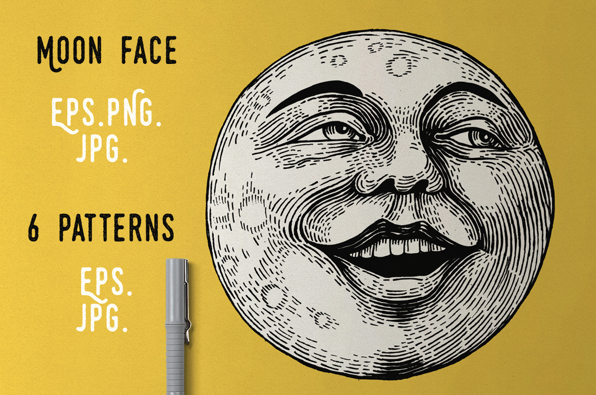 Moon Face Graphic & Patterns, a Decorative Illustration by ZiziMarket