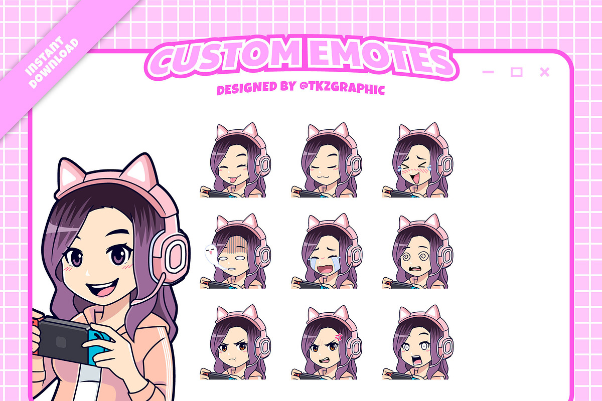 Cute Gamer Girl - Twitch Emotes, an Emoji Icon by tkzgraphic