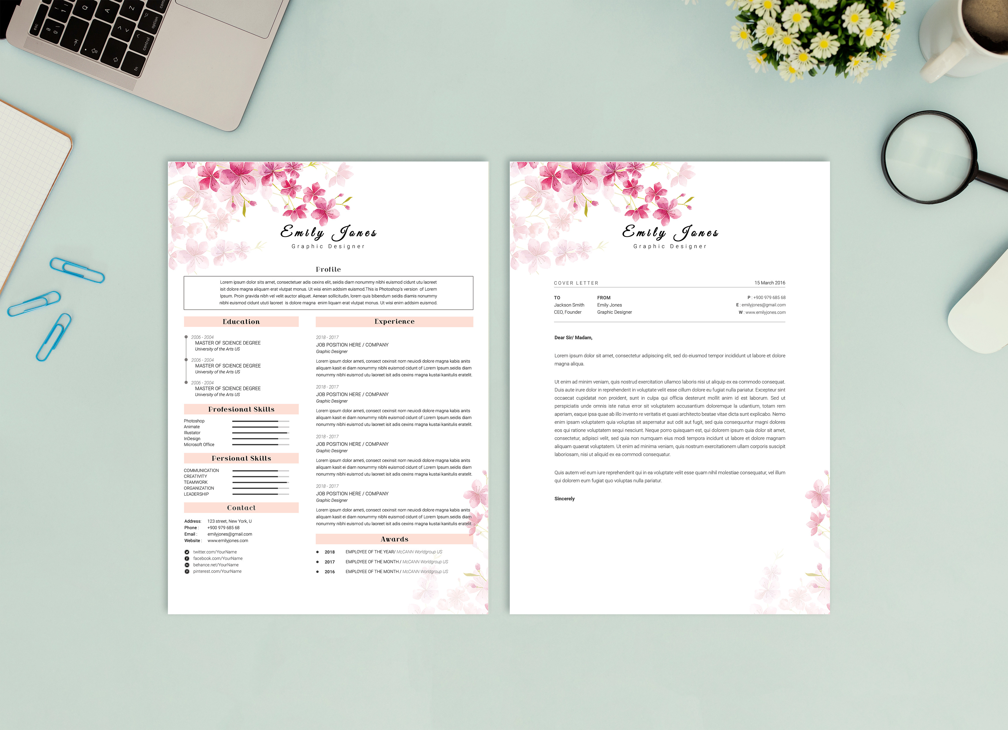 Water Color CV-Resume Tempalate *C, a Resume Template by Showy68 Template