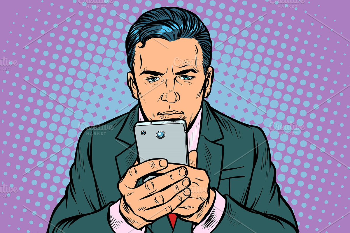 man looks at the smartphone, a Person Illustration by studiostoks