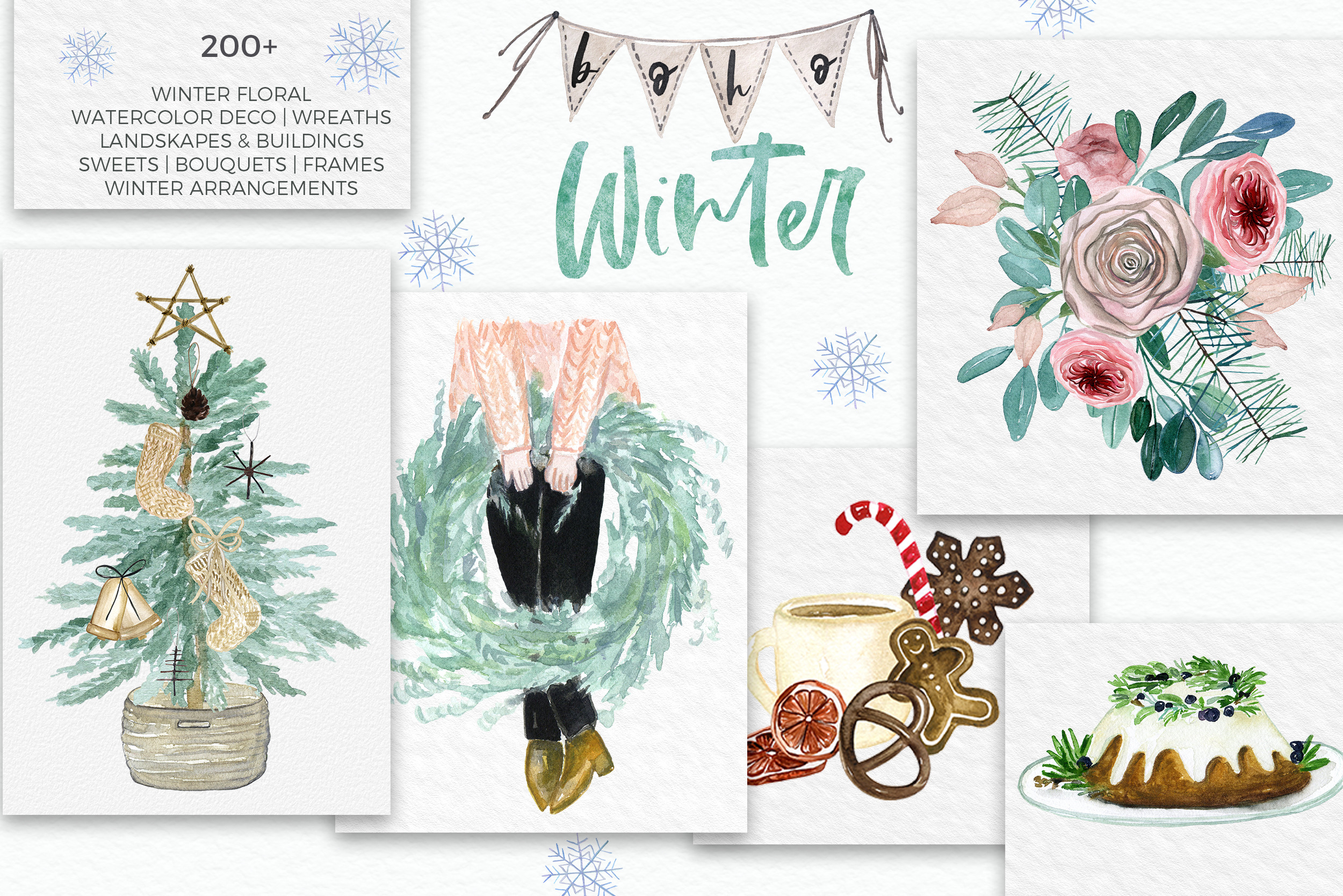 Boho Winter Christmas Watercolor, an Illustration by LABFcreations