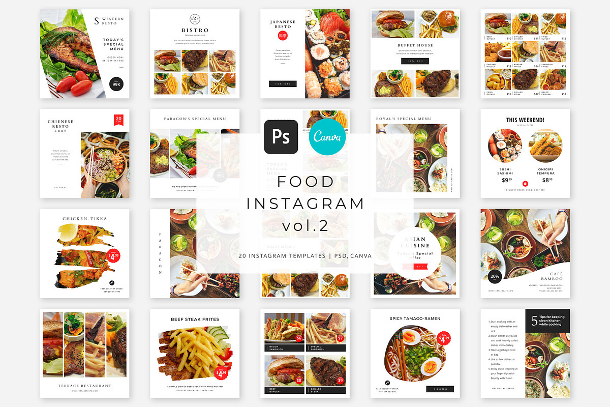Food IG Templates vol.2 | PS & Canva, a Social Media Template by Studio Siv