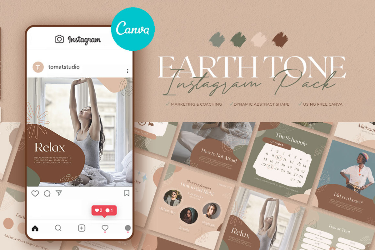 CANVA EARTH TONE INSTAGRAM PACK, a Social Media Template by tomatstudio