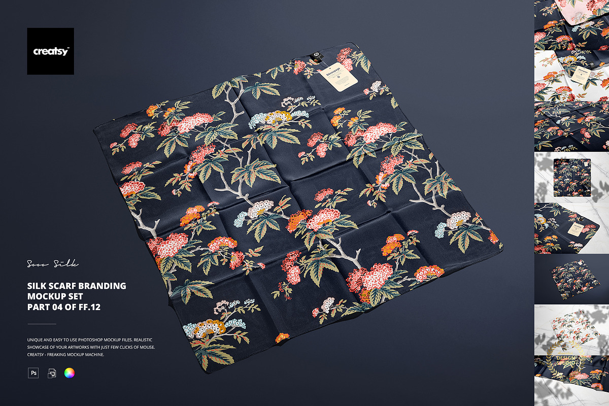 Silk Scarf Branding Mockup Set, a Packaging Mockup by creatsy5