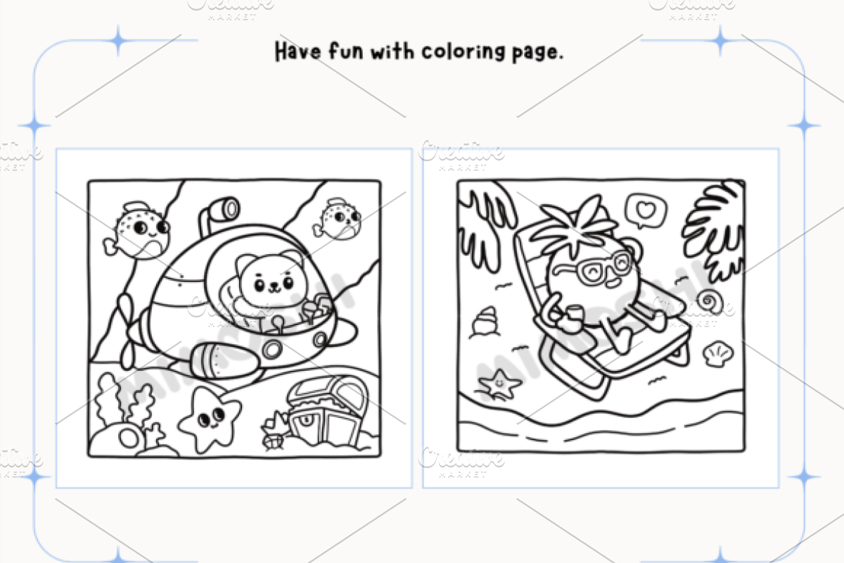 Hello Summer Coloring Pages, a Seasonal Illustration by Ink Gallery