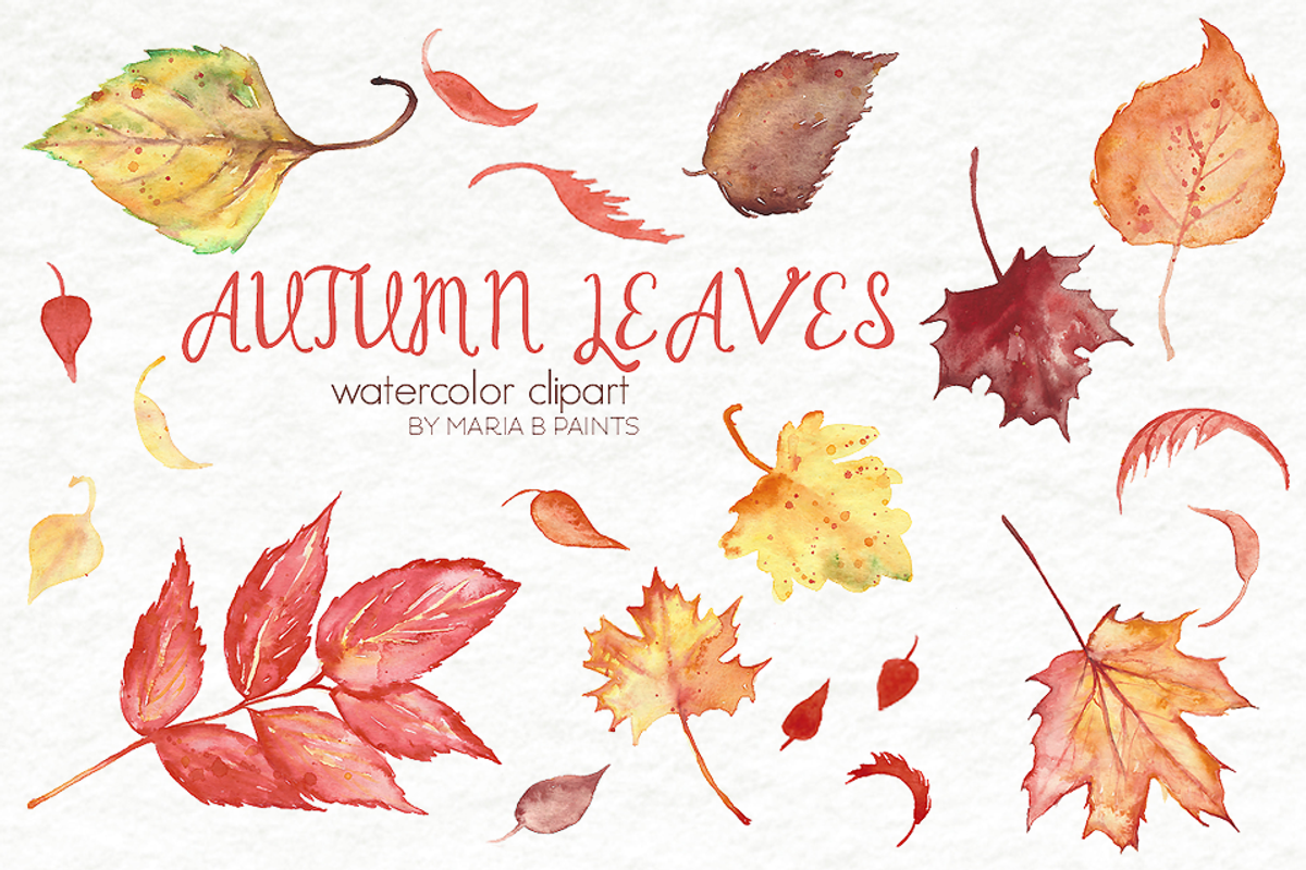 Watercolor Clip Art - Fall Leaves, a Seasonal Illustration by Maria B ...