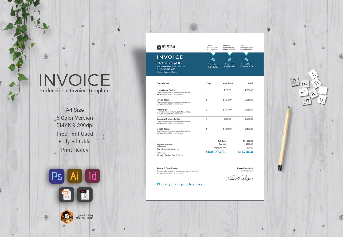 Creative Invoice Template, a Stationery Template by MRI STUDIO