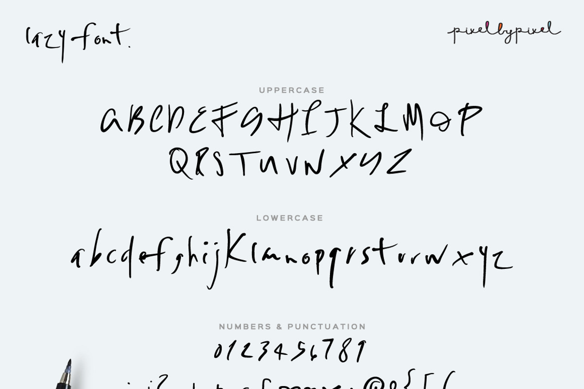Handwritten Lazy Font, a Sans Serif Font by pixelcolours