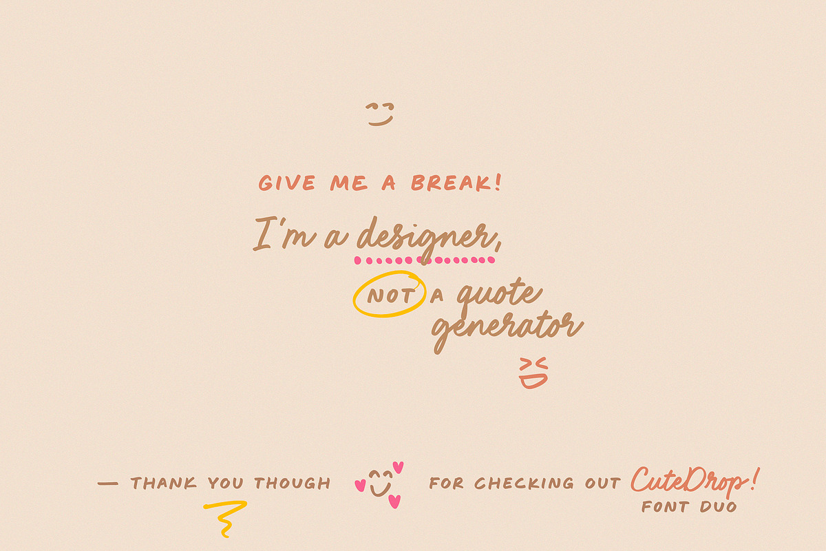 CuteDrop handwritten Script & Caps font duo + doodles
