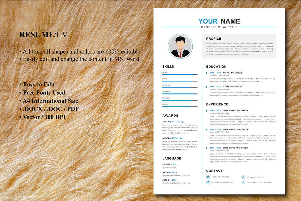 Resume CV Template | MS Word, a Resume Template by Blue Digital Studio