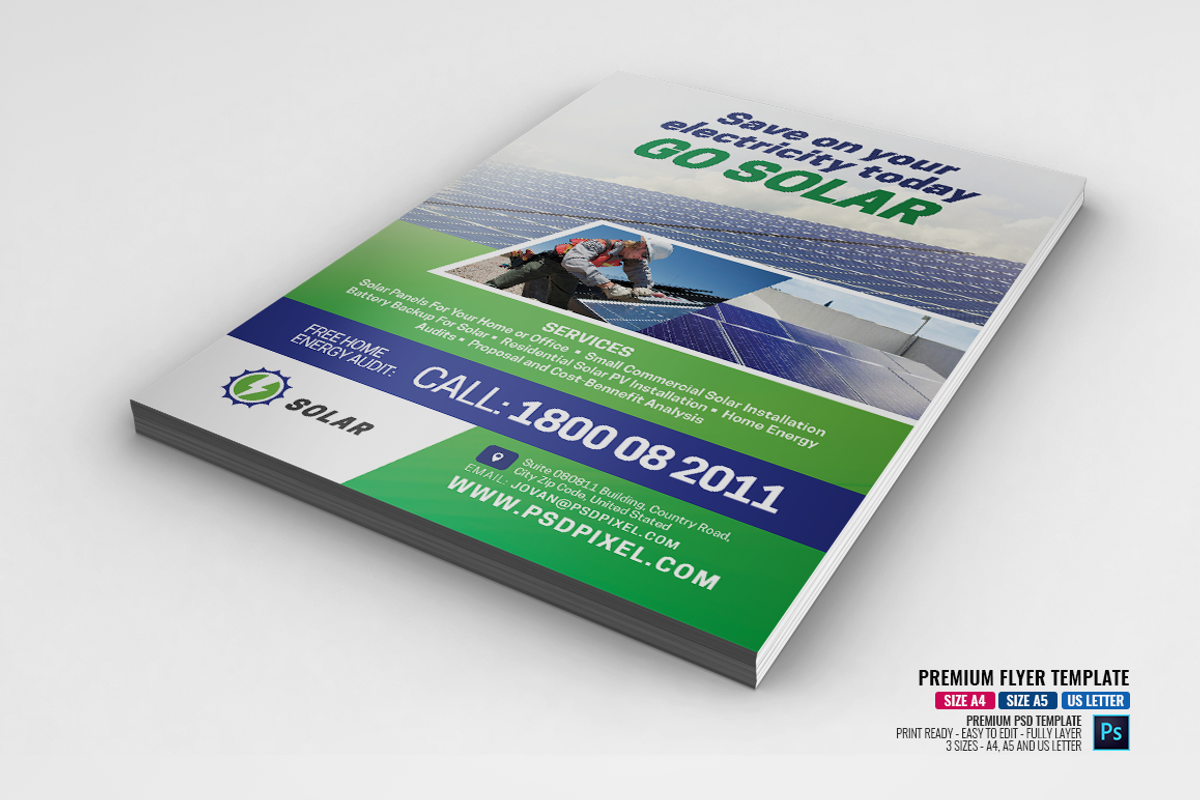 Solar Energy Company Flyer, a Flyer Template by PSDPixel