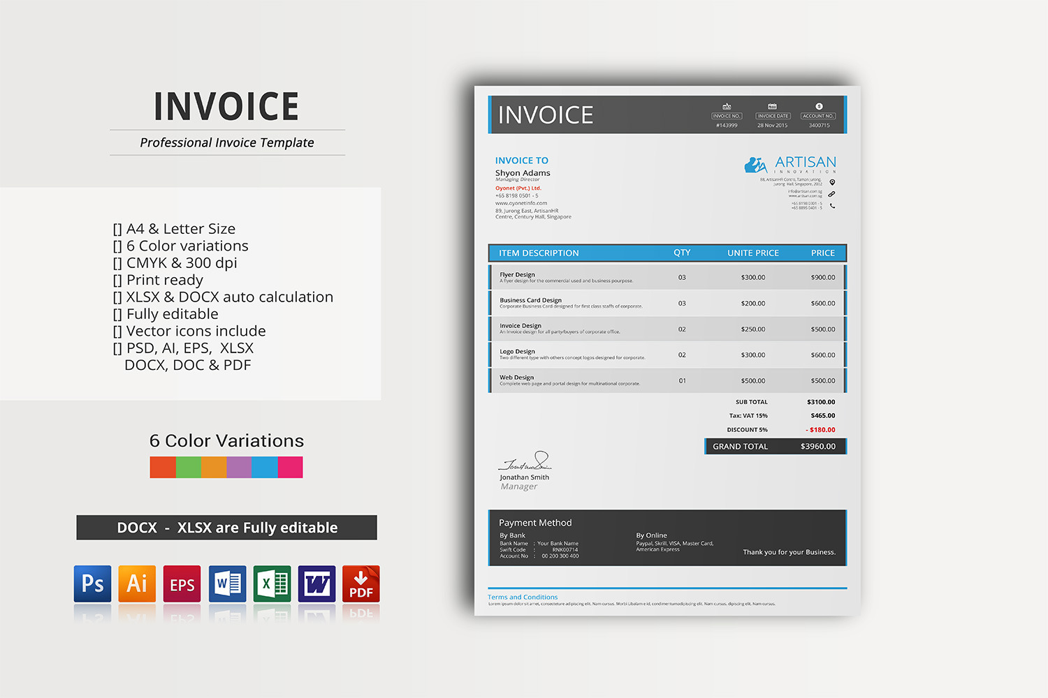 Invoice, a Stationery Template by artisanHR