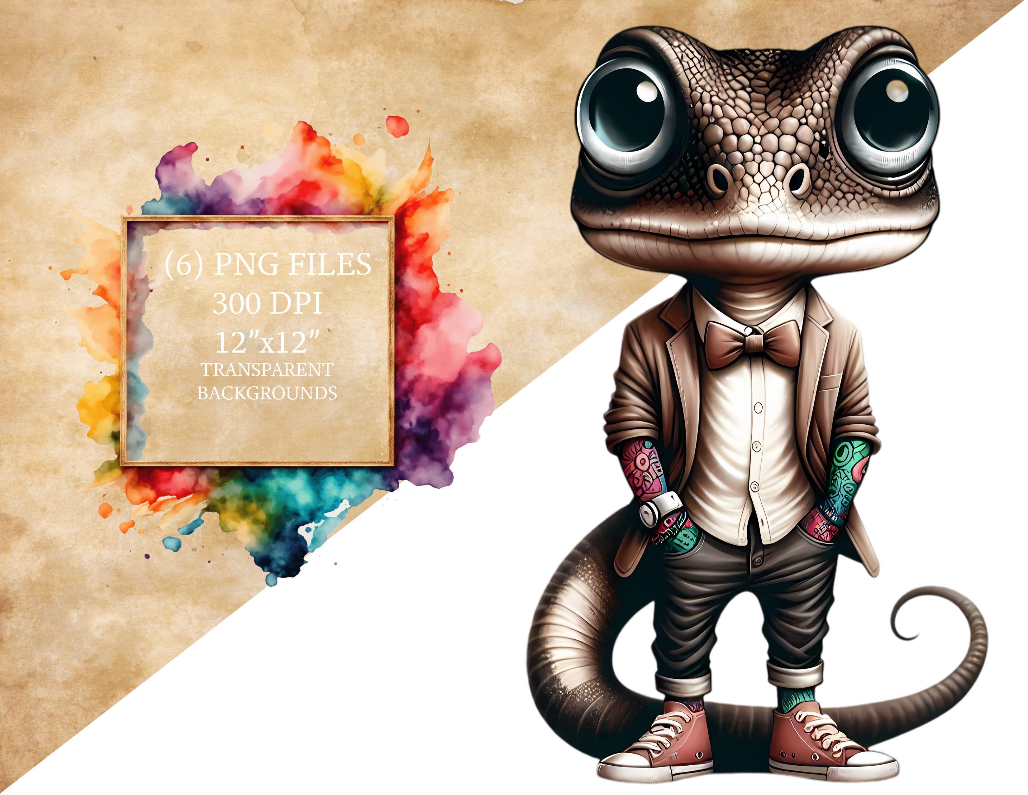 Hipster Lizard PNG Clipart Set, an Animal Illustration by DoubleTwists
