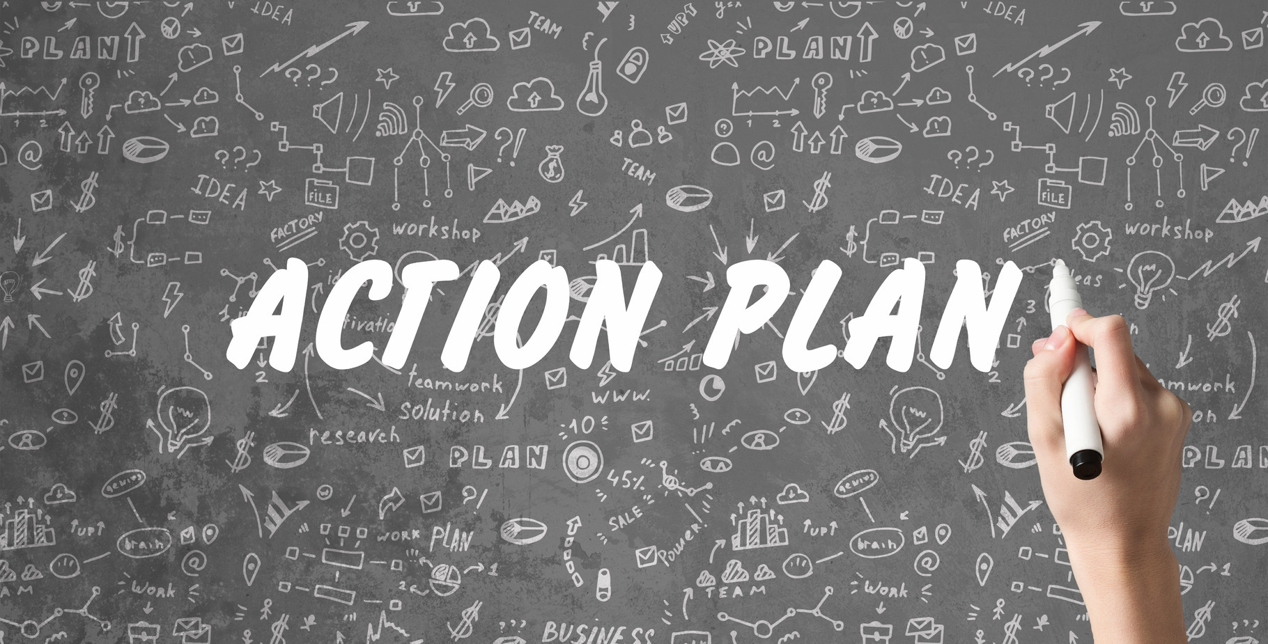 Action plan written on gray backgrou, a Photo by Prostock-Studio