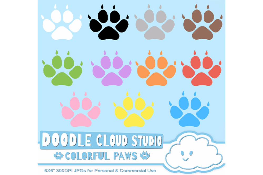 Colorful Paw Prints Cliparts Dog/Cat, an Animal Illustration by Doodle ...