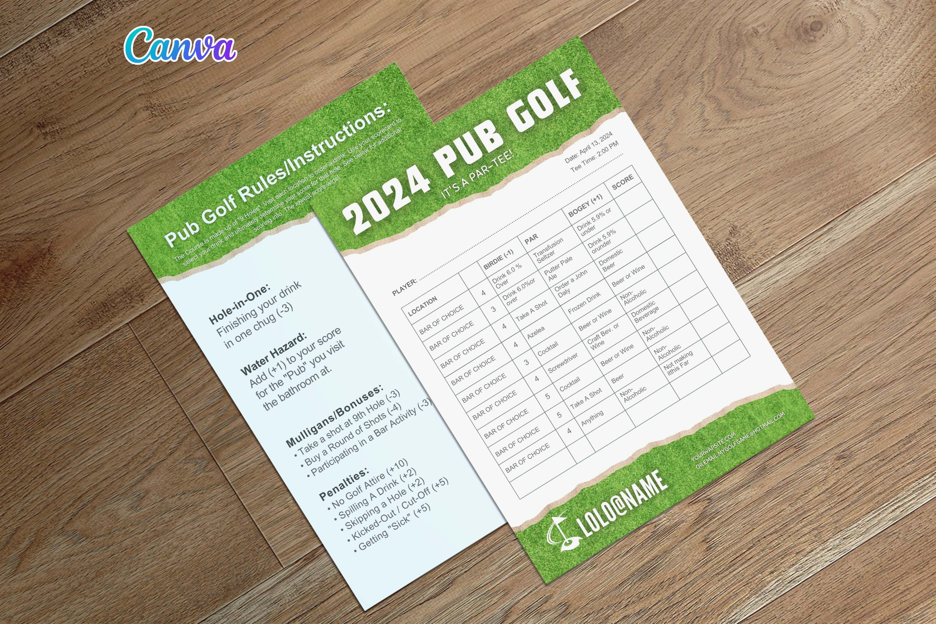 Pub Golf Crawl Scorecard, a Templates & Theme by iloveTemplate