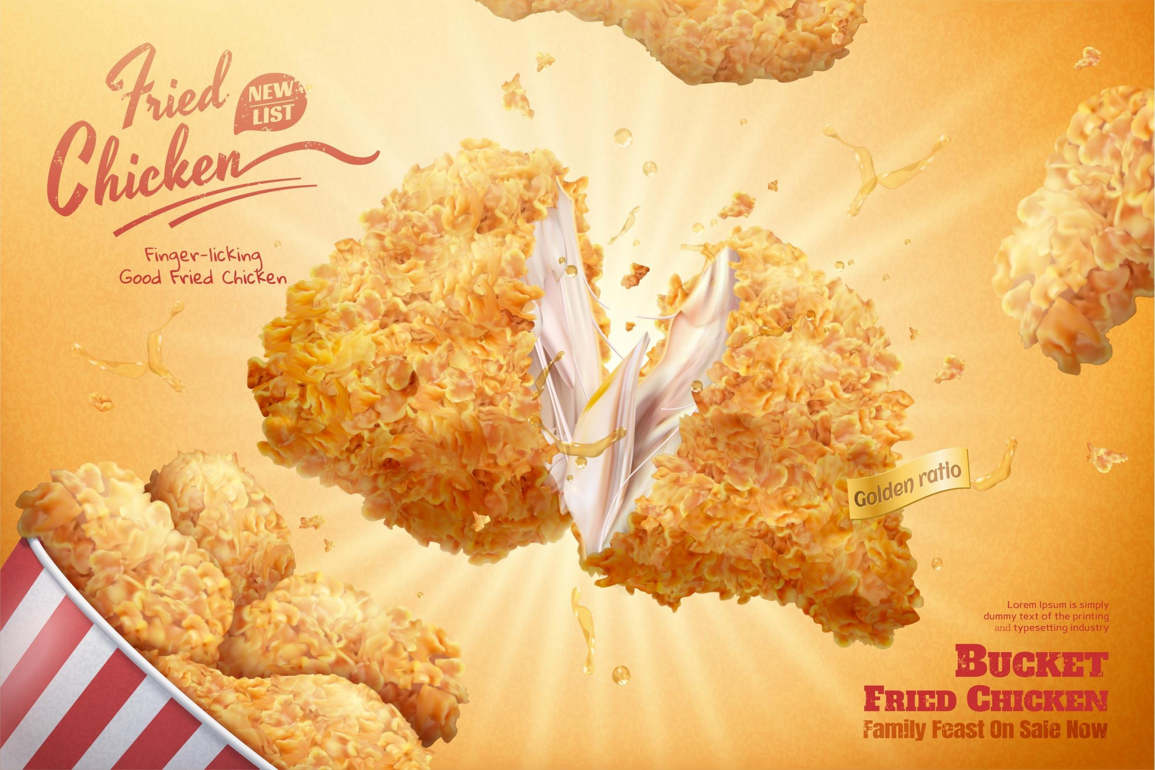 Yummy fired chicken bucket ads | Flyer Templates ~ Creative Market