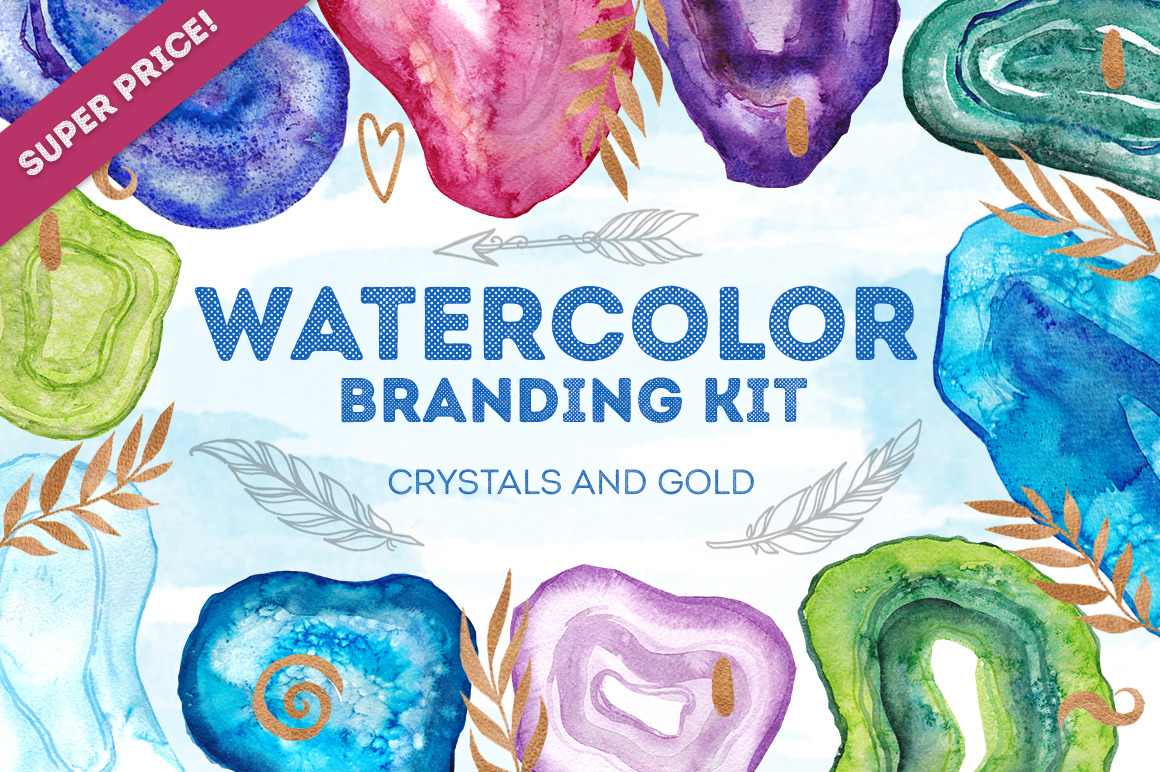Watercolor crystal branding kit | Branding & Logo Templates ~ Creative ...