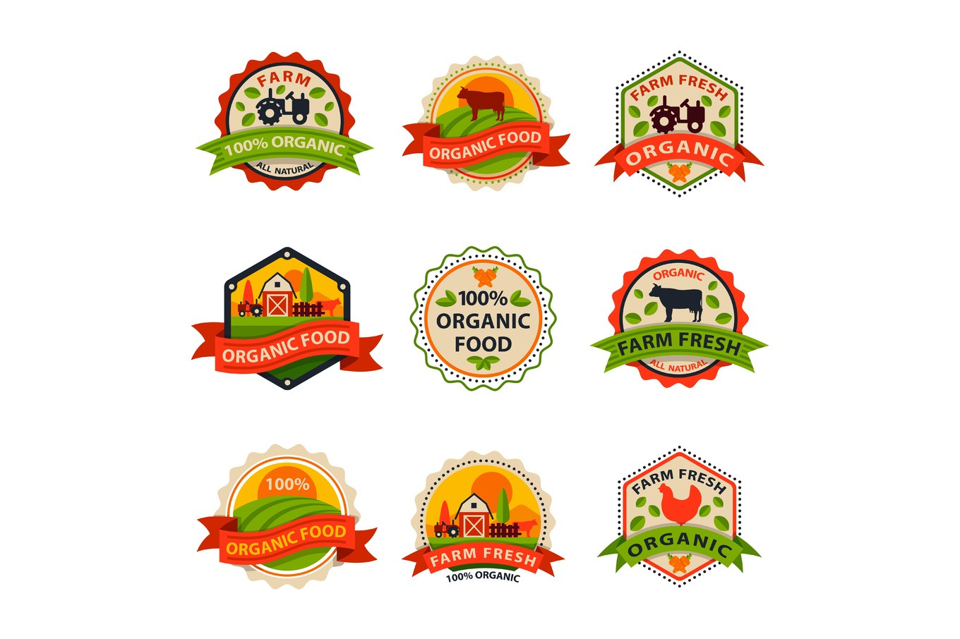 Flat style of bio organic eco healthy food label logo template and ...