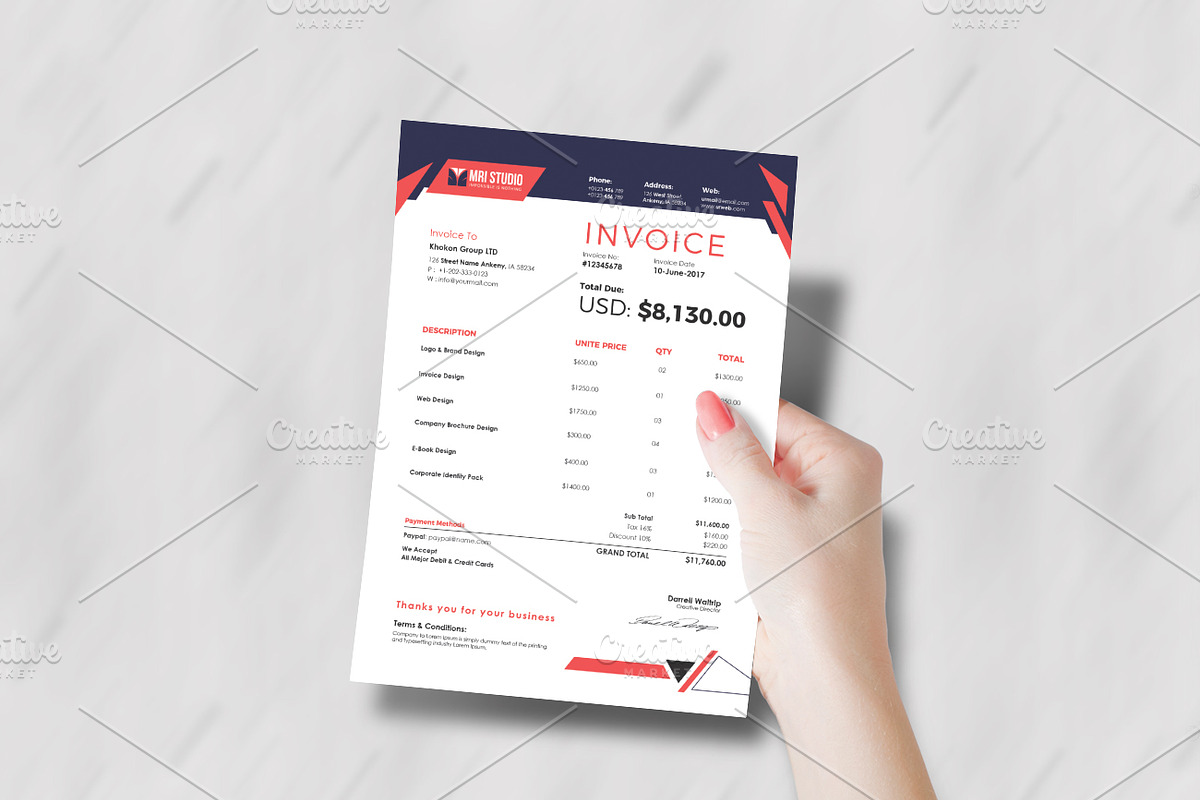 Creative Invoice Template, a Stationery Template by MRI STUDIO