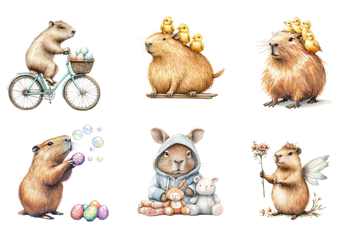 Hoppy Easter Capybaras Clipart, an Illustration by CreationArt ...