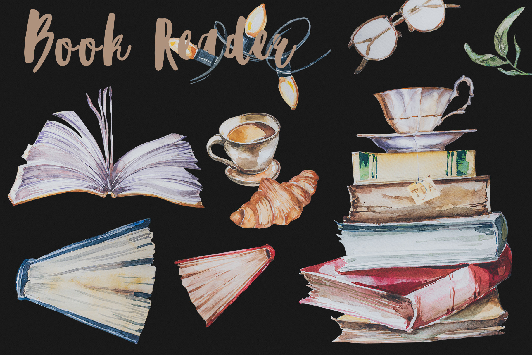 Watercolor Book Reader Clipart Set, a Decorative Illustration by ...