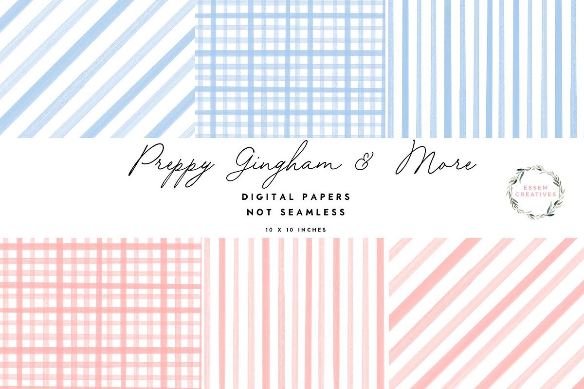Preppy Gingham Stripe Diagonal Paper, a Background Graphic by Essem ...