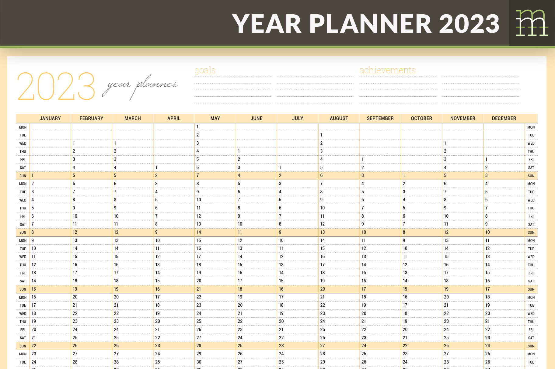 Year Planner 2023 (YP025-23-1), a Stationery Template by mikhailmorosin ...