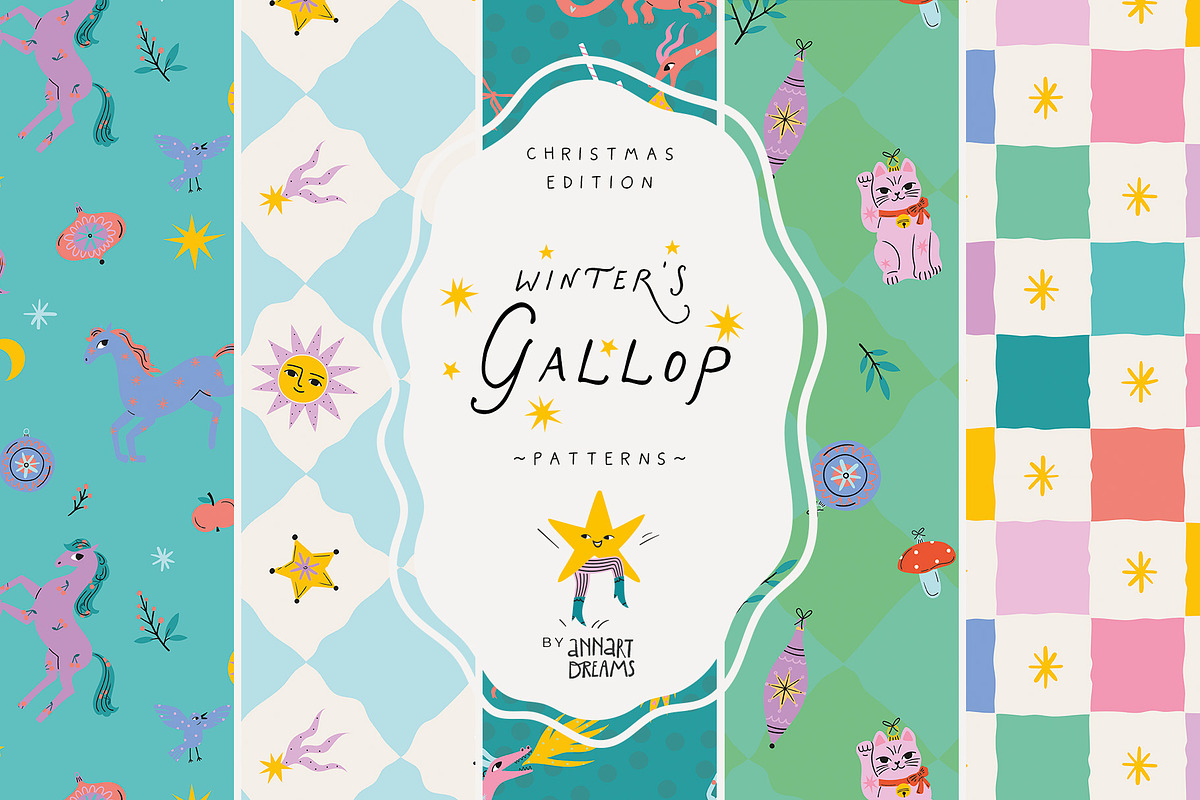 WINTER'S GALLOP. Seamless patterns, a Pattern Graphic by annartdreams