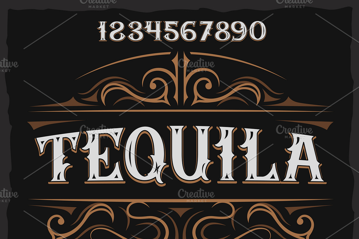 Vintage label typeface Tequila, a Symbol Font by Anton Antipov