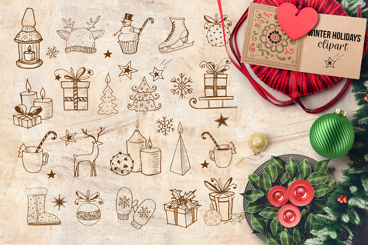 Winter holidays doodle clipart, a Decorative Illustration by Elina_Li ...