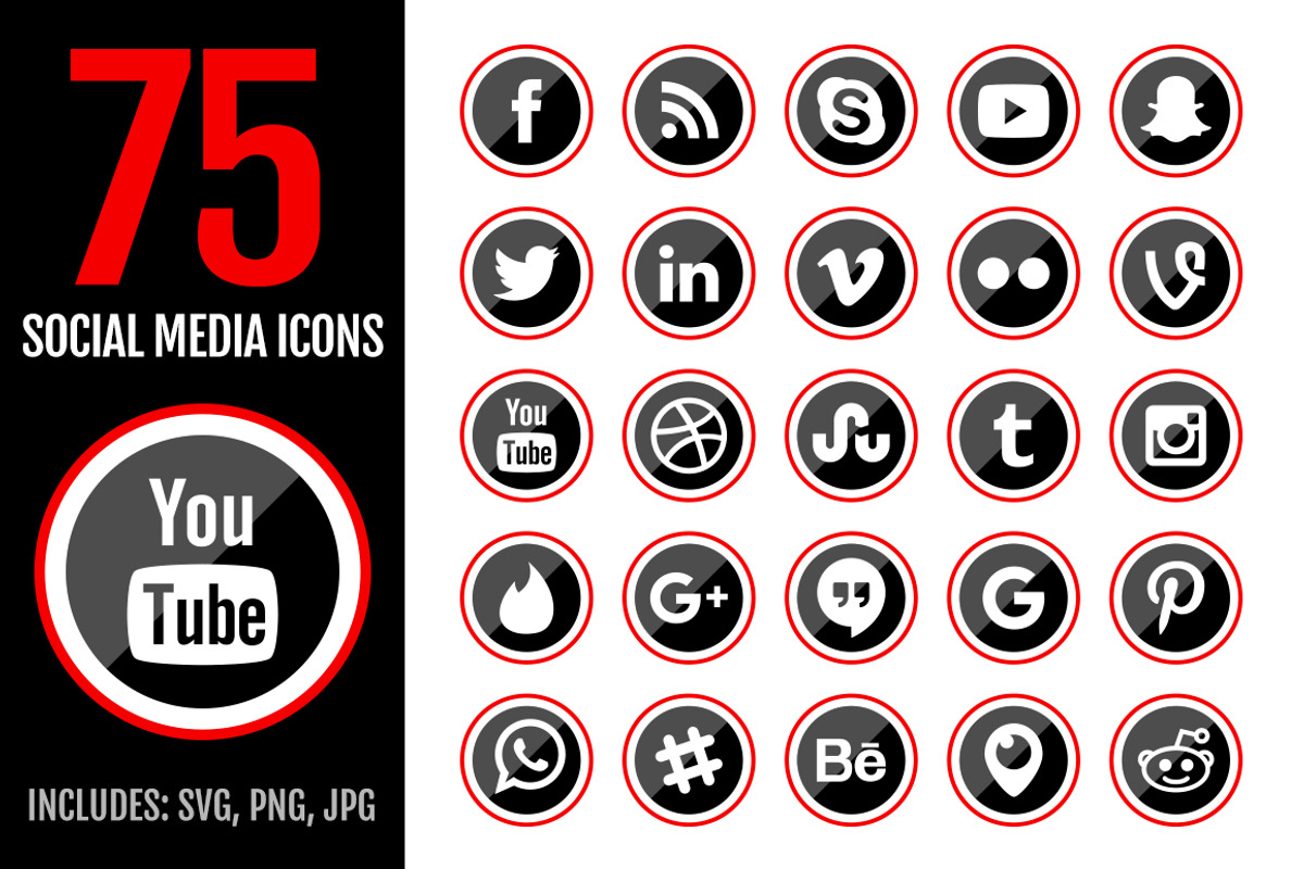 75 RED Social Media Icons, an Outline Icon by Designs By Alfredo