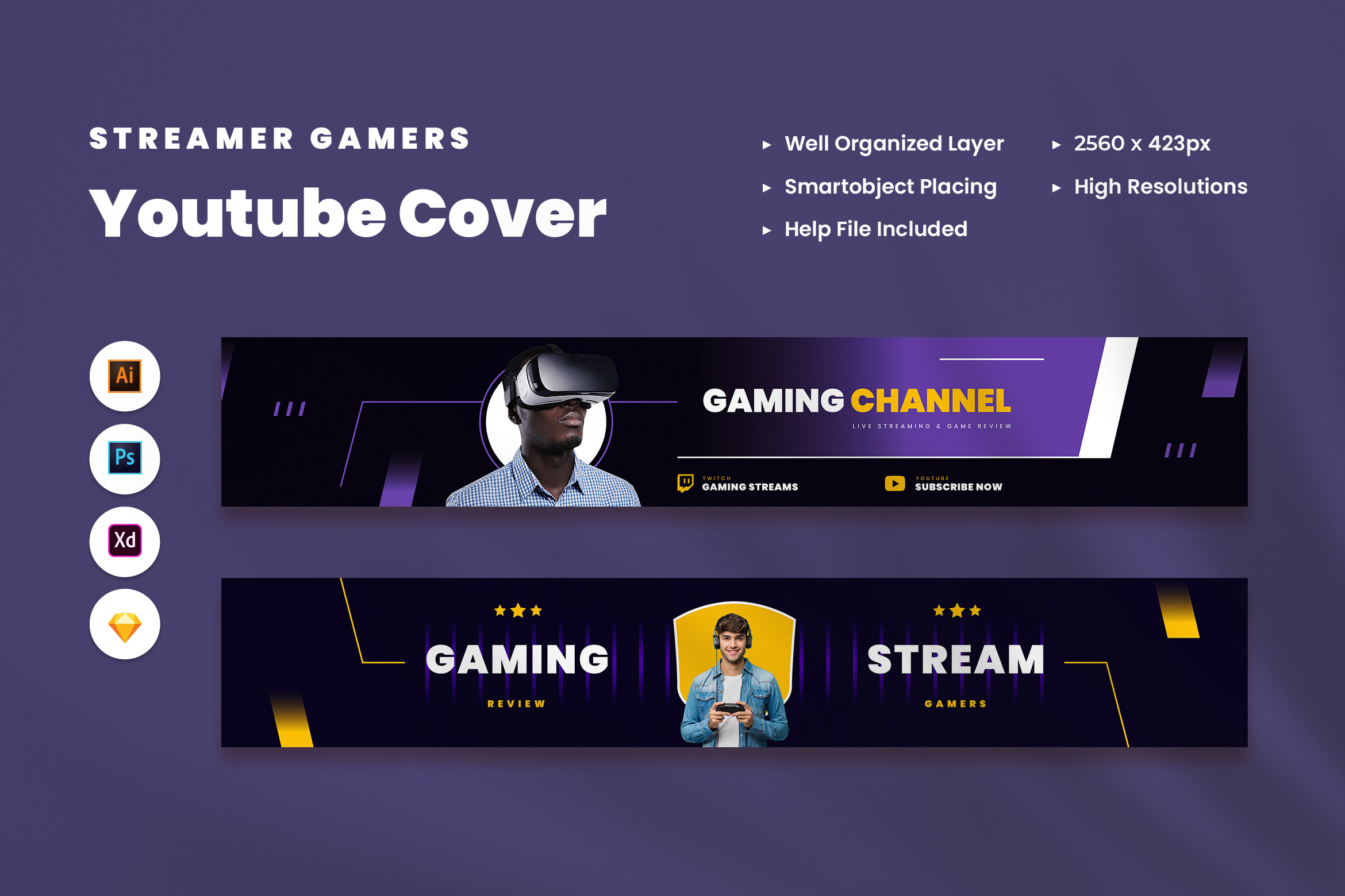 Streamer Gamers Youtube Cover, a Social Media Template by Rahardi Creative
