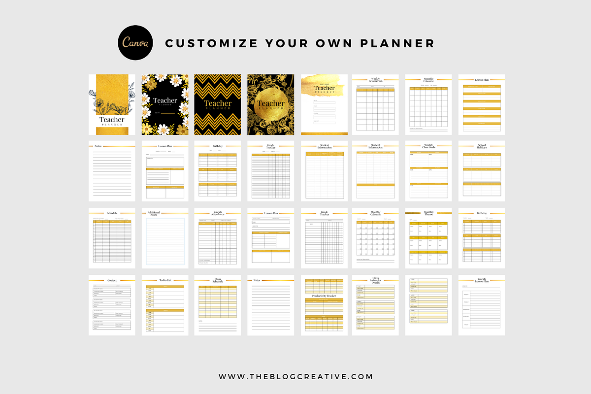 Teacher planner template, Canva, a Stationery Template by The Blog Creative