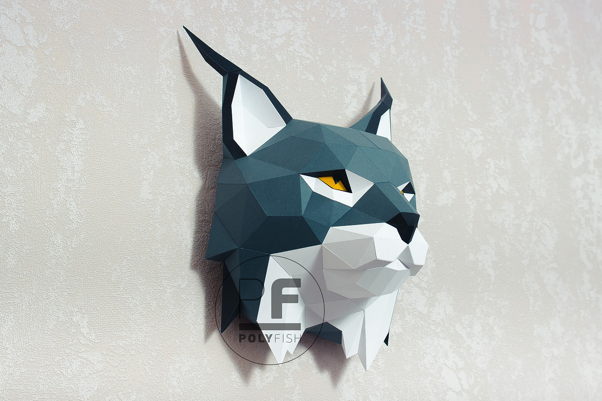 DIY Lynx Head 3D model template, a Graphic by PolyFish