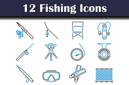 Fishing Icon Set, an Outline Icon by Pavel Vectors